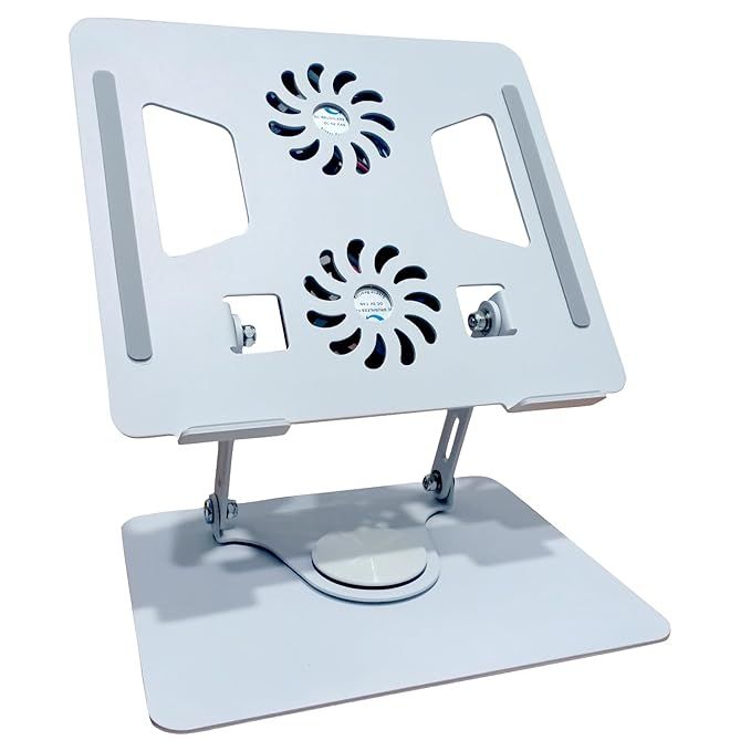 Aluminium Tabletop Laptop Stand with Double Fan 360 Degree Rotating ...