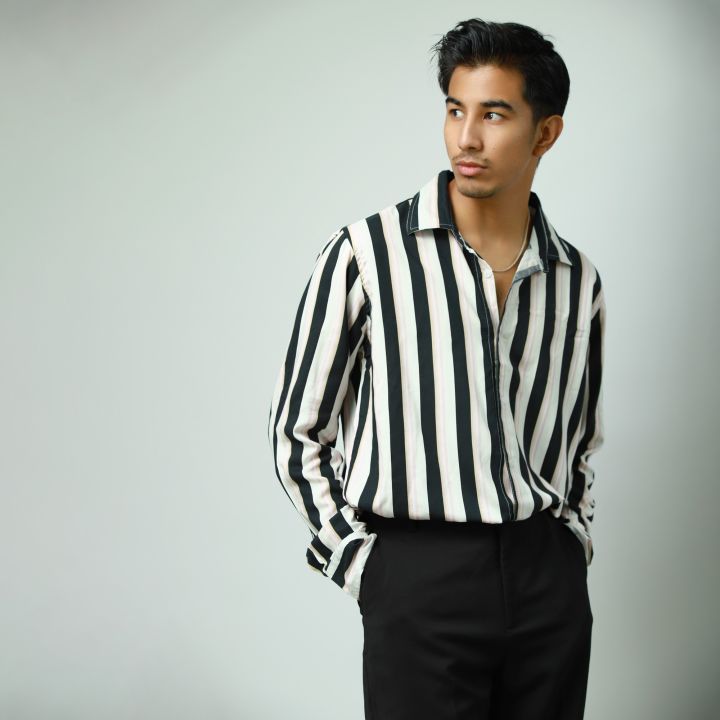 KADE Black/White Cotton Stripe Shirt For Men | Daraz.com.np