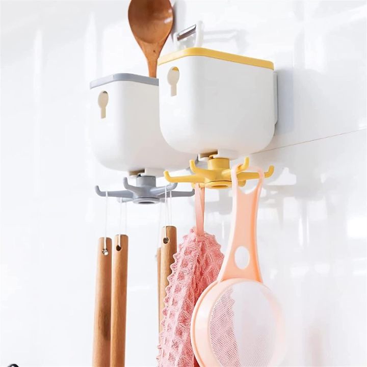 Wall Mount Plastic Storage Key Holder With 360° Rotating Hooks Utensils ...
