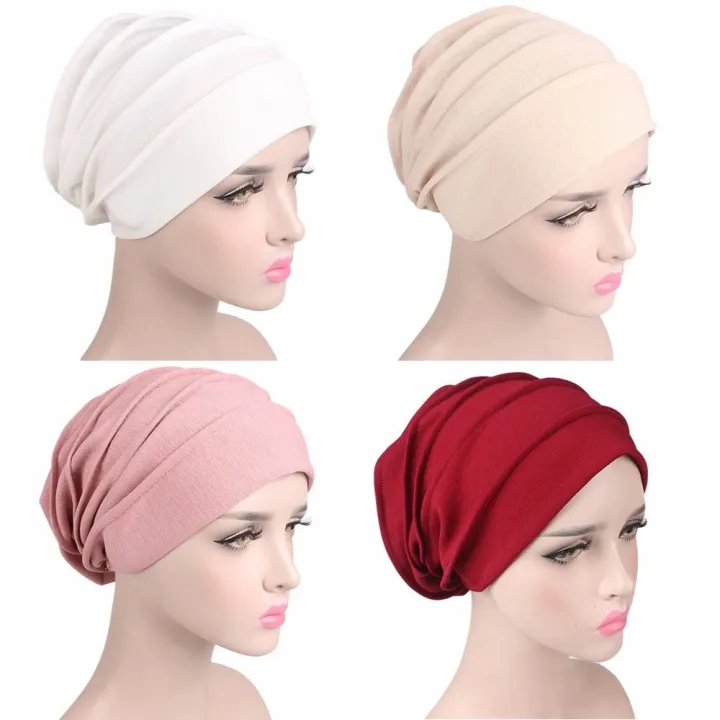Elastic Turban Hat Inner Hijabs Cap Femme Wrap Head Solid Color Bonnet ...