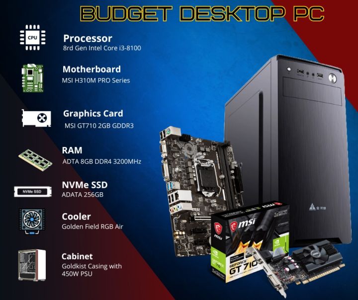 Desktop PC (Core i3-8100 | MSI H310M | 8GB DDR4 | 256GB NVMe SSD | MSI ...