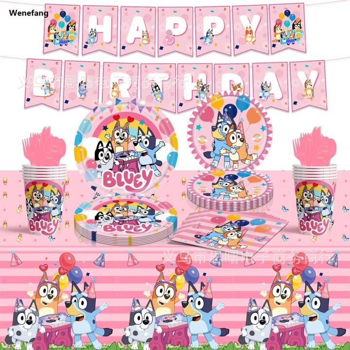 Wenefang pink bluey birthday party theme decorative blind box tableware ...