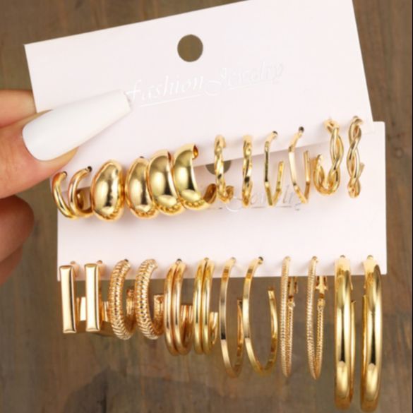 Masala Beads 12 pair Set Earrings Tops Hoop Simple Design Hanging ...