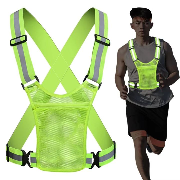 Lightweight Elastic Cycling Reflective Vest Safety with Phone Pouch ...