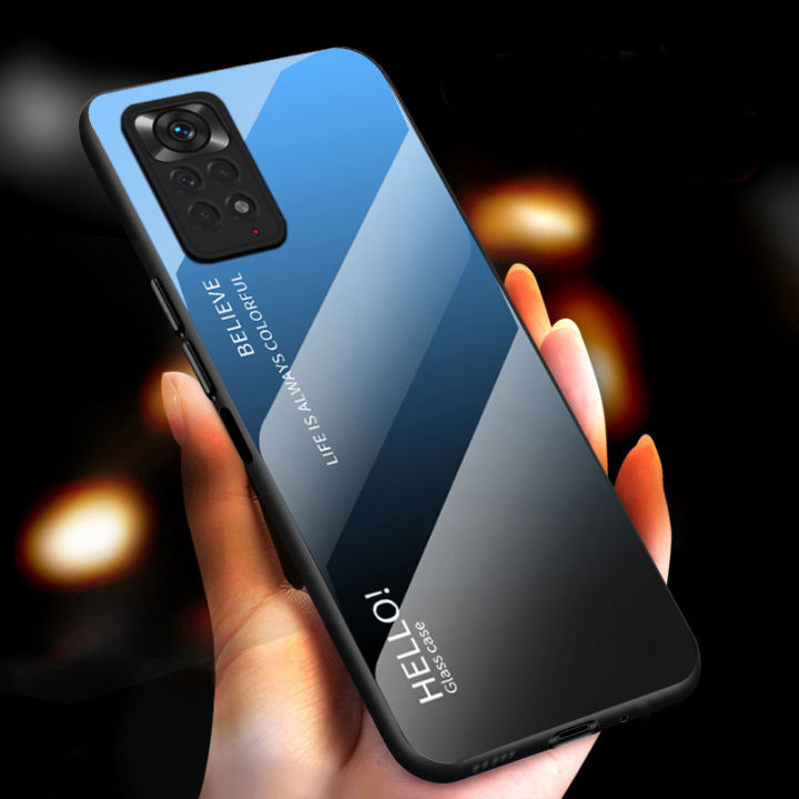 Vantime Case for Xiaomi Redmi Note 11 11S 4G Glossy Glass Gradient Back Hard Shockproof Casing ...