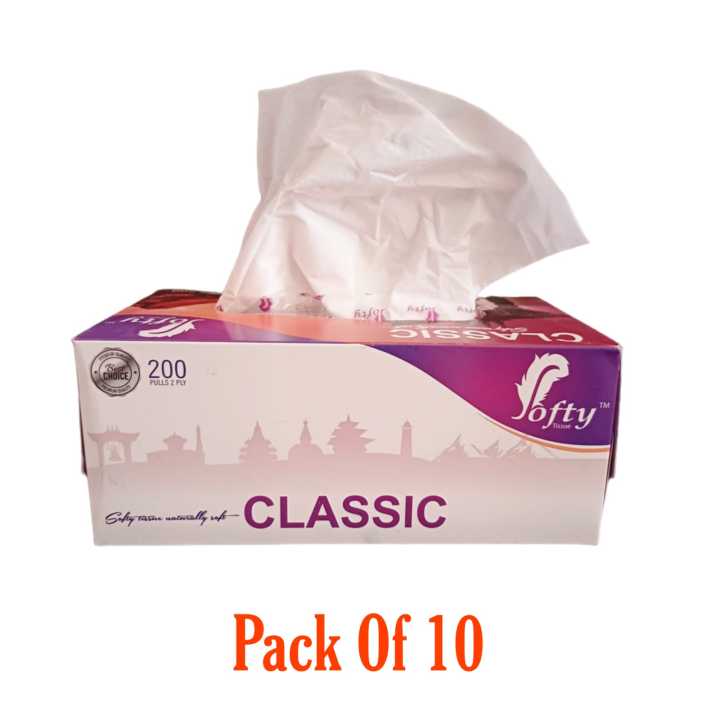 Softy Classic Facial Box Tissue 200 Pulls 400 Sheets - Pack Of 10 ...