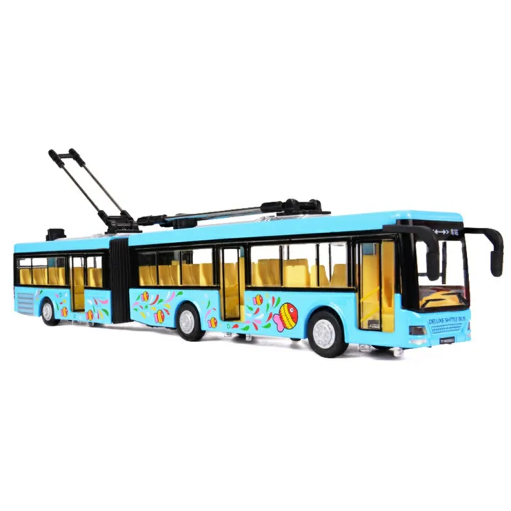High Simulation 1:50 Alloy Pull Back Double Bus City Bus Model Blue ...