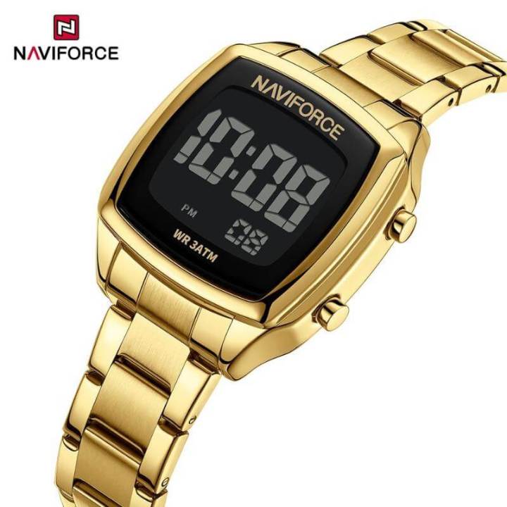 NF5047 Casual Golden Ratio Square Dial Digital Stainless Steel Watch ...