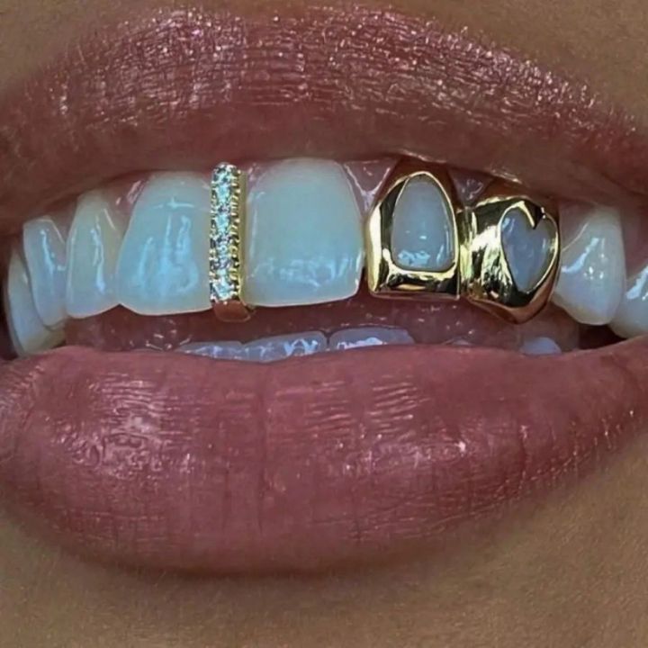 New Gold Color Hip Hop Tooth Grillz Copper Hollow Heart Dental Grillz ...