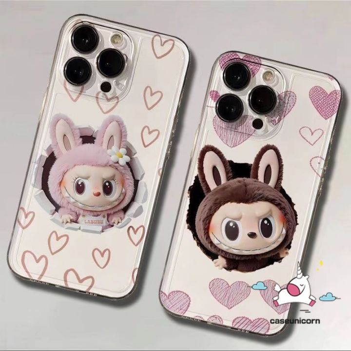 Trendy Brand Cute Couple Cartoon Labubu Doodle Love Heard Case ...