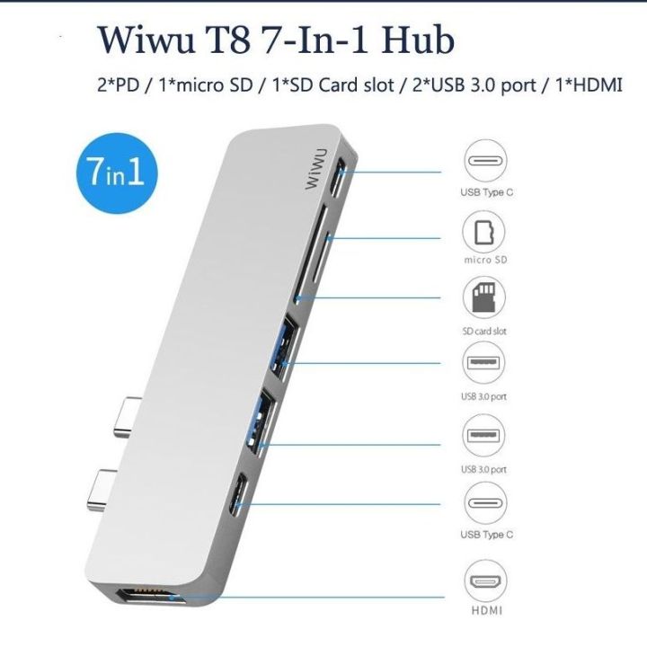 7 in 1 Hub T8 USB Type-C Multiple Adaptar, Micro SD Card Reader, Type-C ...