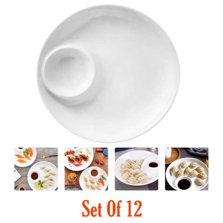 White Round High Grade Melamine Momo Plate With Side Sauce Bowl 10 ...
