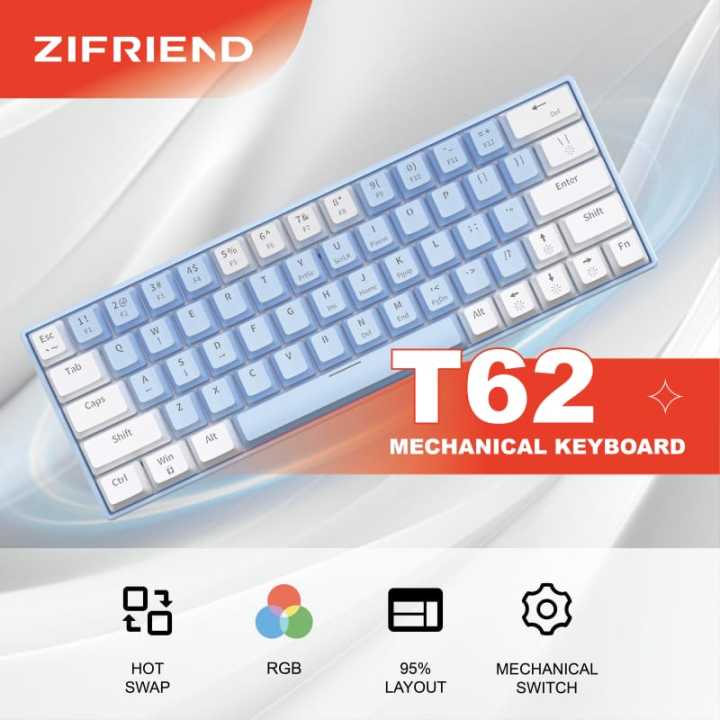 ZIFRIEND T62 Mechanical Keyboard 63 Key Blue Switch Rainbow Backlit ...