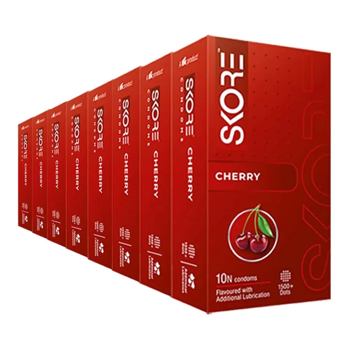 Skore Condoms - 10 Count (Cherry Flavored Coloured and Dotted, Pack of 8) | Daraz.com.np