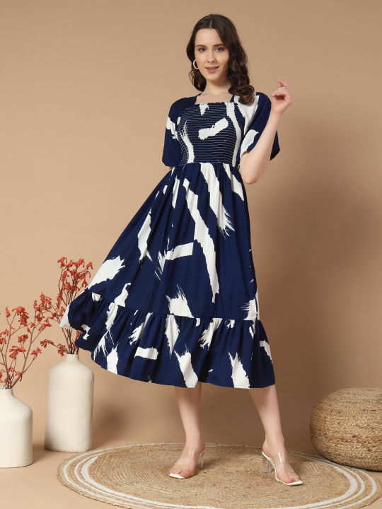 Fabdale Colorblock A-Line Midi Dress with Ruffle Sleeves | Elegant ...