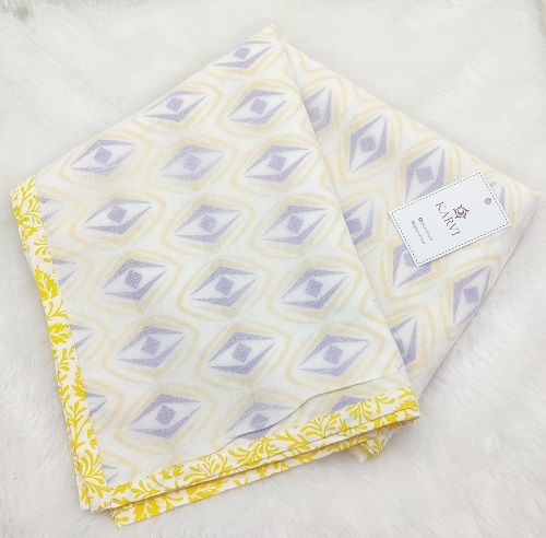 Karvi Yellow & Purple Geometric Print Malmal Khasto Shawl Pure Cotton ...