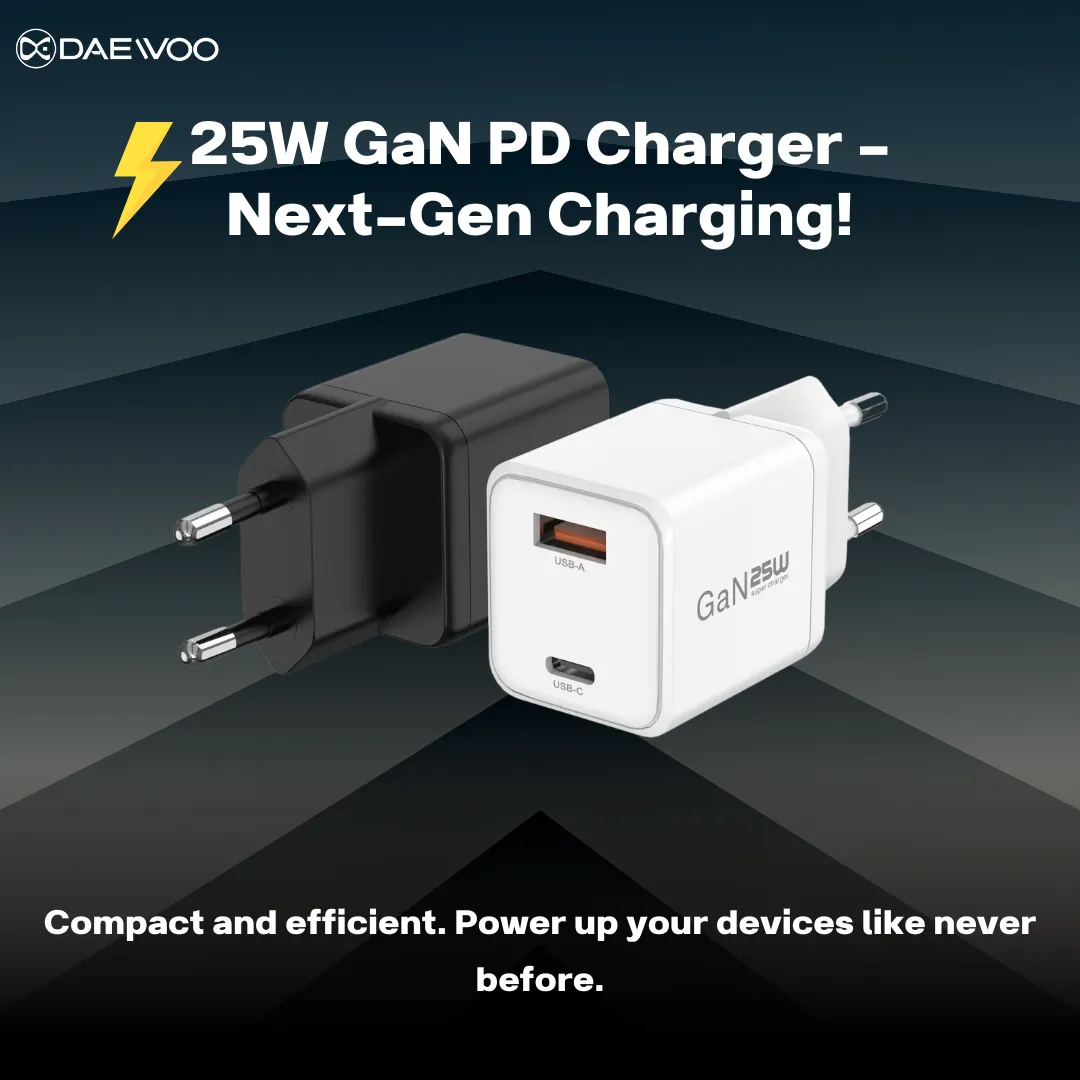 Daewoo Nippy Ny821 25w Gan Fast Charger Ultra-slim Design (black) | Jeevee