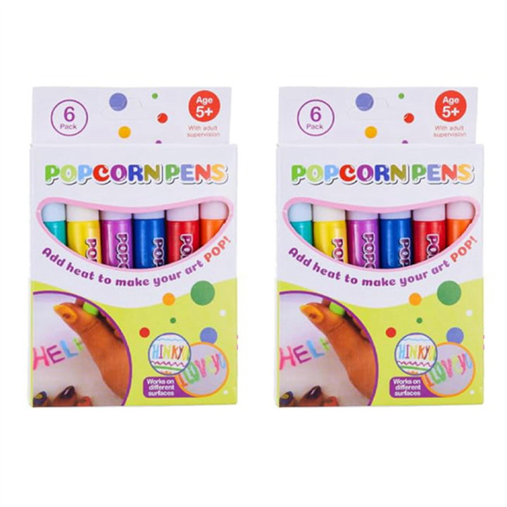 Pullhee-Magic Puffy Pens Set - 12 Neon Colors Popcorn Pen with 3D Ink ...