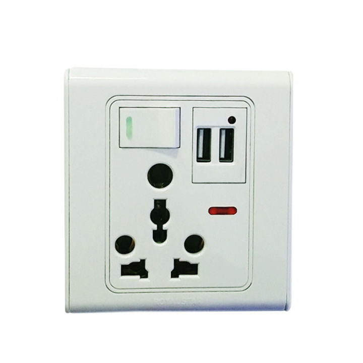 1 Gang (5/16A + MF) Multi Power Socket With Indicator + 2USB Port ...