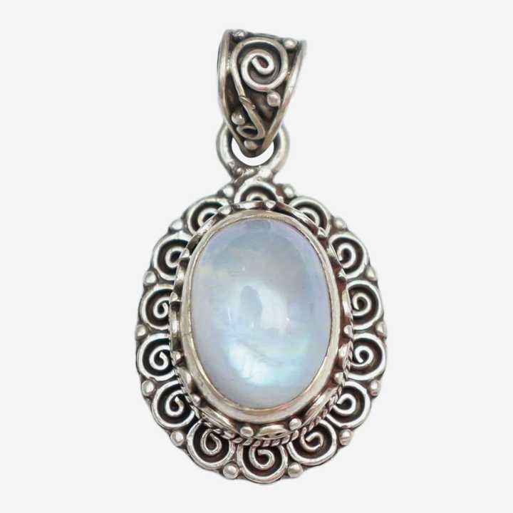 Unisex White 925 Sterling Silver/ Pure Silver Moon Stone Pendant ...
