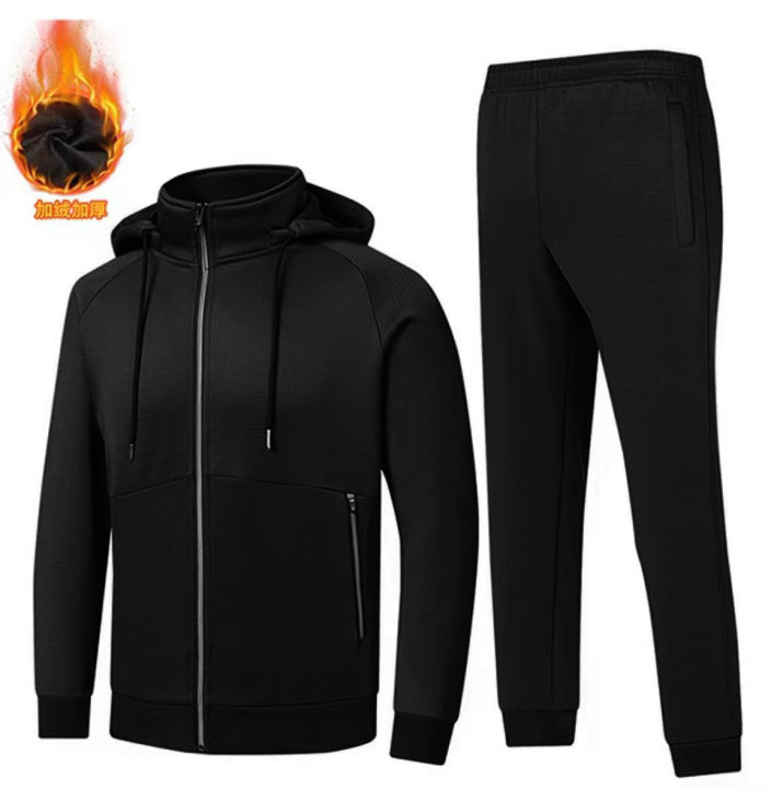 Men Black Winter Fur Tracksuit with Detachable Hoodie & Jogger Design ...