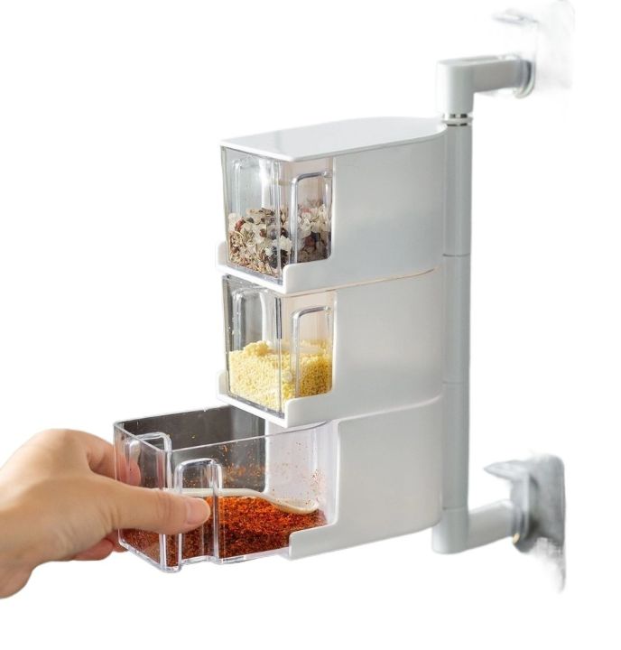 Rotatable Kitchen Spice Rack Holder Wall-Mounted Plastic Without Handle ...