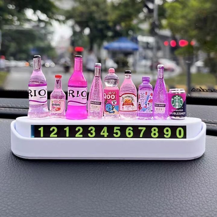 Temporary parking sign, moving car, phone plate, ornament, mini bottle ...