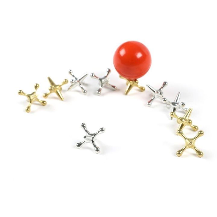 11pcs/set Play Jacks Board Game Toned Metal Jacks with Red Rubber ...