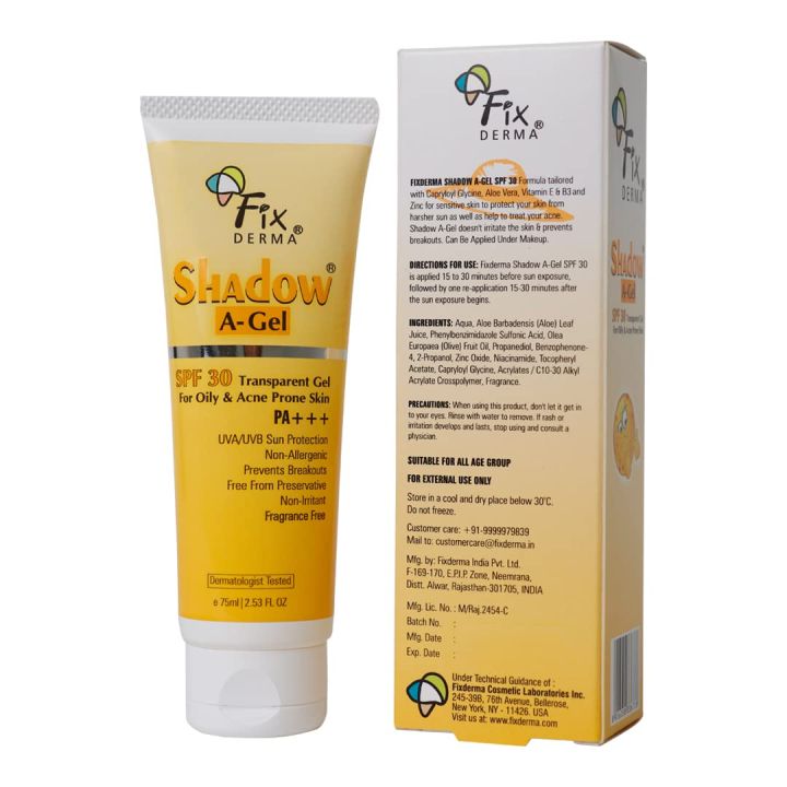 Fix Derma Shadow A- Gel, SPF 30, Transparent Gel, For Oily And Acne ...