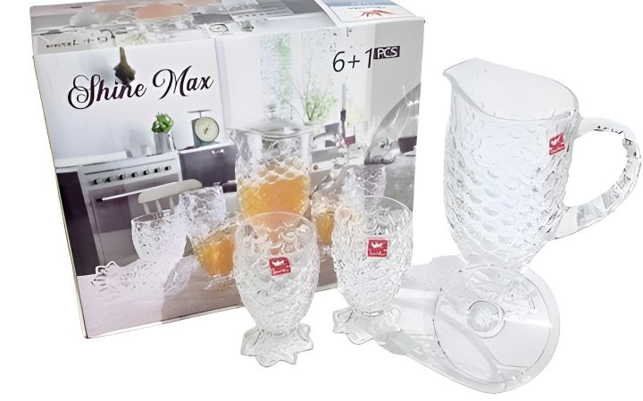 Shinemax Pineapple Design Crystal Glass Water Juice Jug with Lid & 6 Pc ...