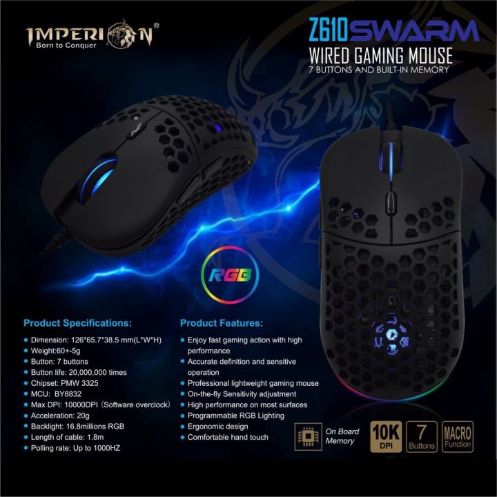 Imperion Z610 SWARM 10000DPI USB RGB Wired Gaming Mouse | Daraz.com.np