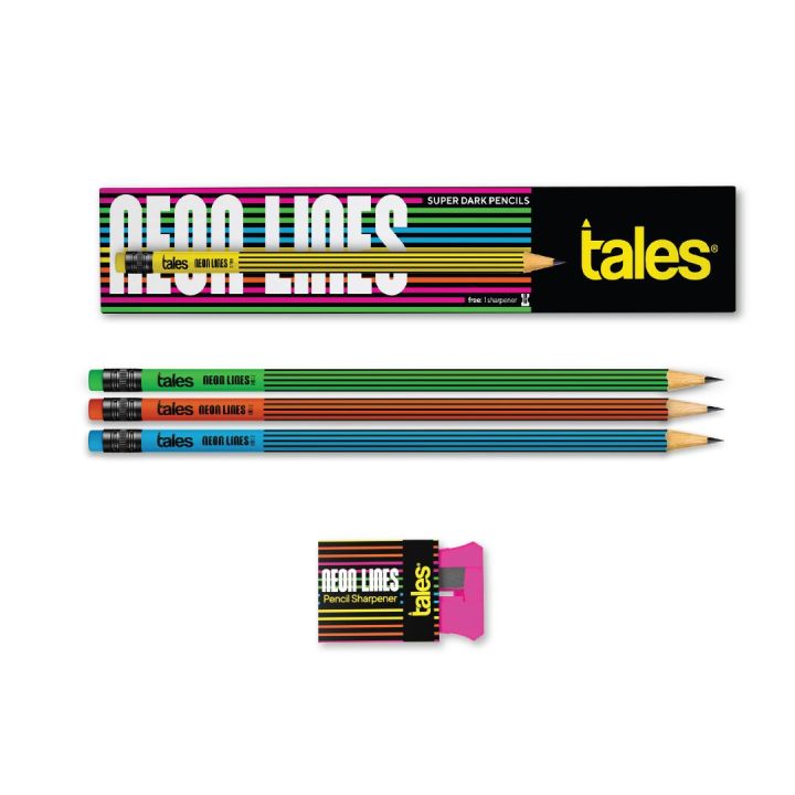 Tales Neon Lines Super Dark Pencils | 10 Ruppertip Pencils + 1 Sharpner ...