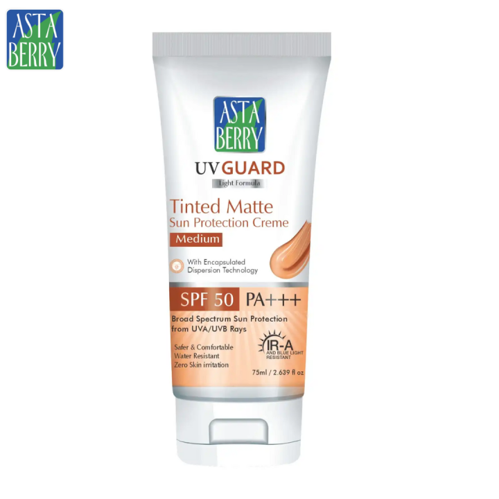 Astaberry Uv Guard Tinted + Matte Sunscreen SPF50 PA+++ Medium 75 ml ...
