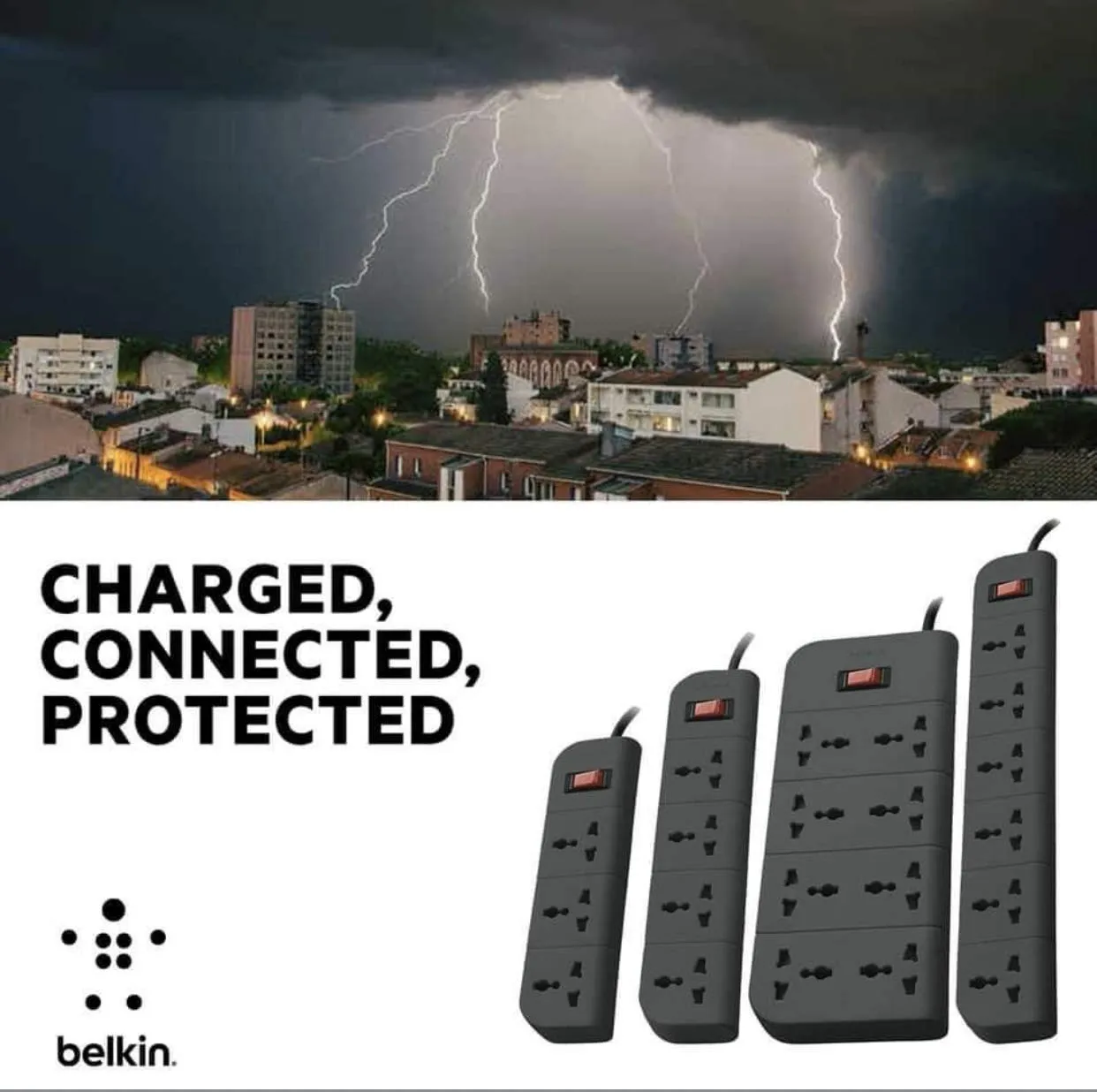 Belkin Essential Series 8 Socket Surge Protector Universal Multi Plug ...