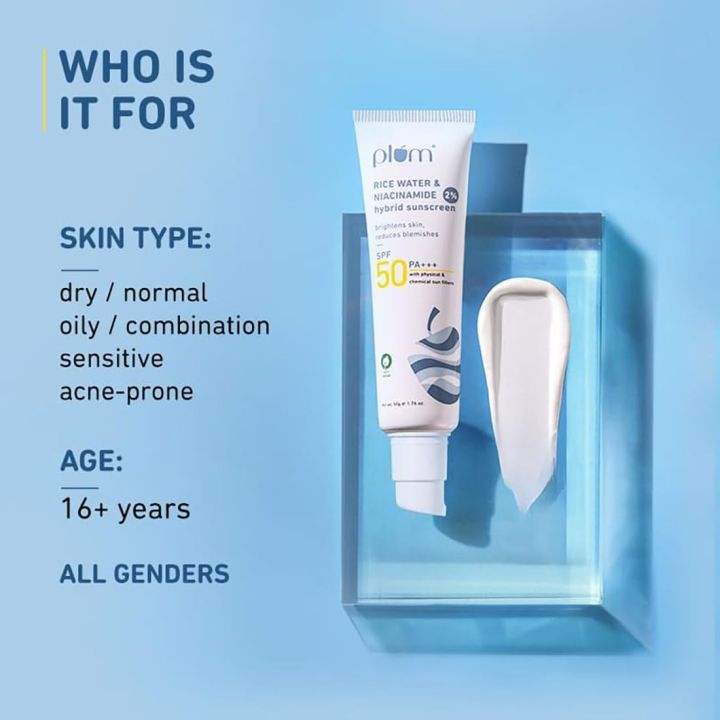 Plum 2% Niacinamide Sunscreen SPF 50 PA+++ With Rice Water 50gm | Daraz ...