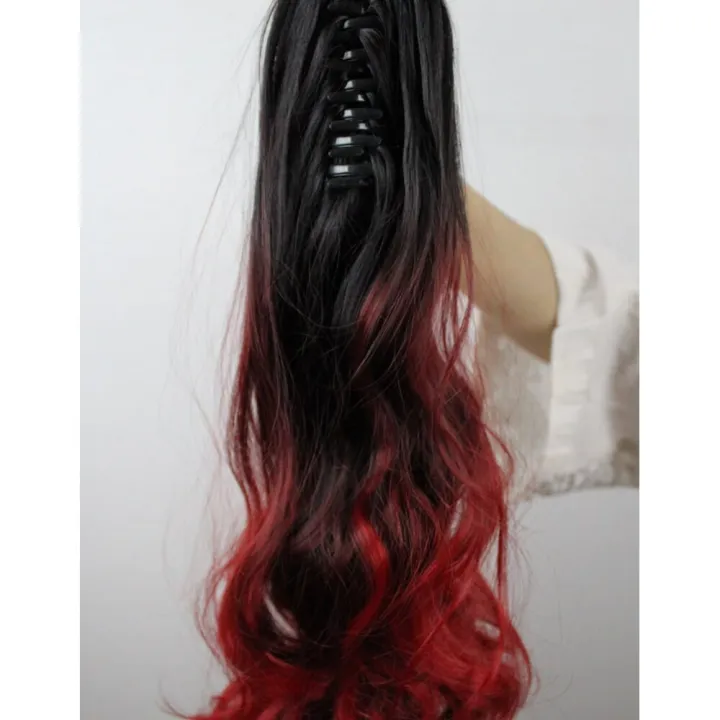 2 In 1 Red Highlight Curly Hair Extension with Claw Clip (Small ...