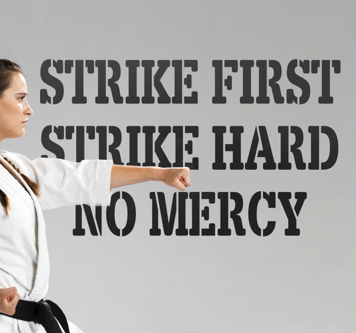 Wall Sticker Quote Strike First, Strike Hard, No Mercy Cobra Kai ...
