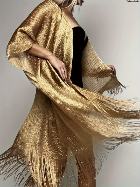 Weihonghunfei2025 New Fashion Banquet Sunscreen Shawl Gold Silver Shiny ...