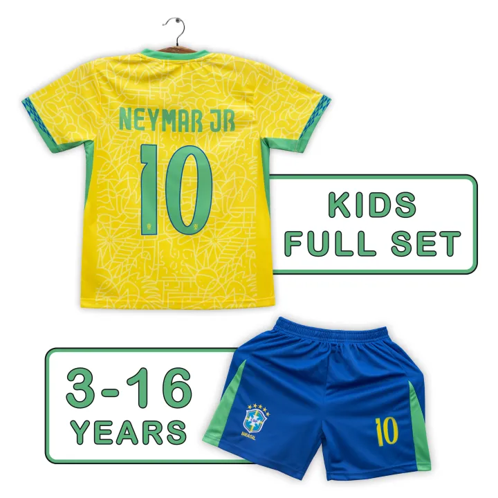 Neymar 10 Printed Brazil Home Jersey Set For Kids | Full Set | 3 - 16 ...