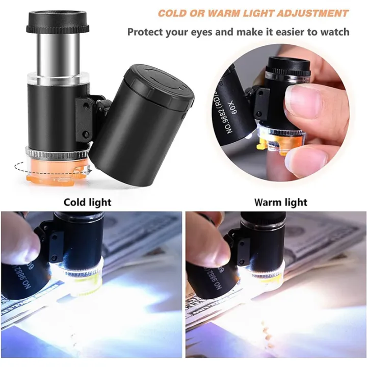 Spreeshop 2 Set 60X Mini Pocket Microscope Jewelers Eye Loupe with LED ...