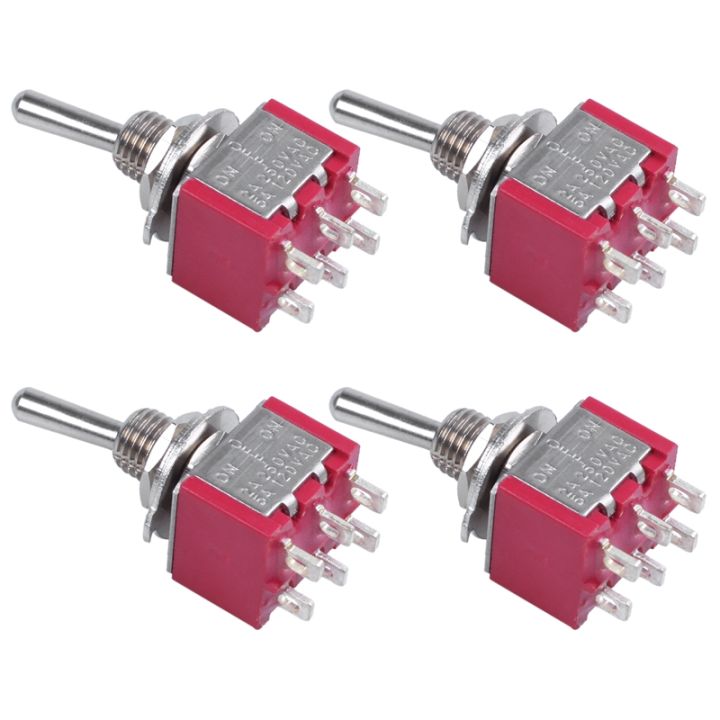 4Pcs AC 250V 2A 120V 5A 6 Pin Terminals ON/Off/ON DPDT Toggle Switches ...