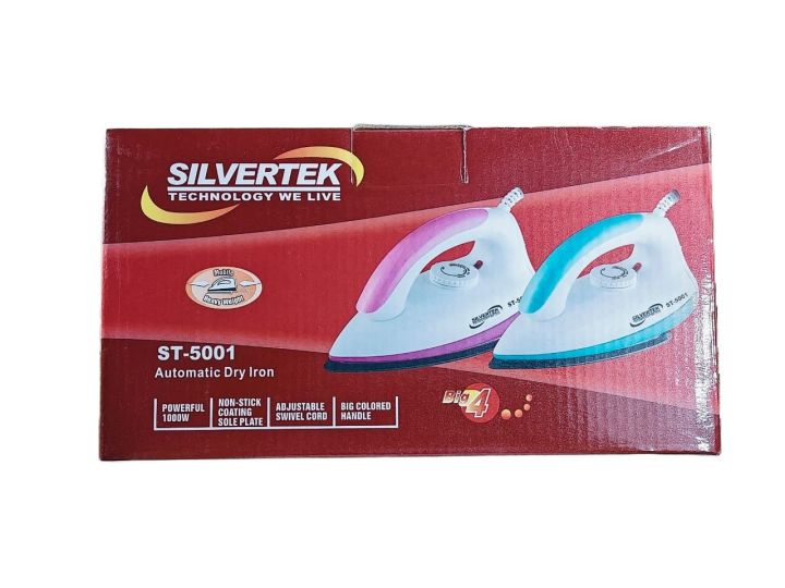 Silvertek 1000Watt Dry Iron | Model ST-5001 | Heavyweight Design | Non-Stick Soleplate ...