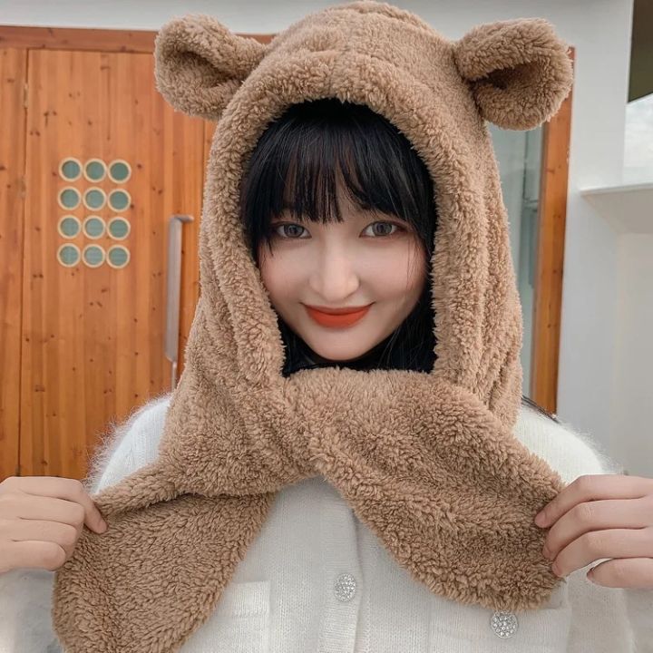 Masala Beads 2 in 1 Cute Lamb Plus Teddy Bear Ears Mitten Muffler Hat ...