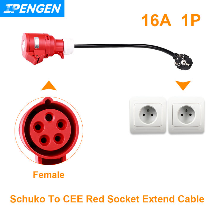 Phase 16A Pin Plug CEE Plug Charger EVIPENGEN Adapter Schuko to Red ...