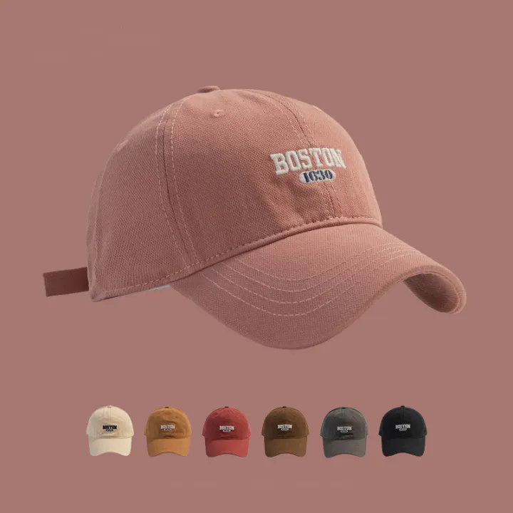 Show face, small pink embroidered baseball cap, women's spring and ...