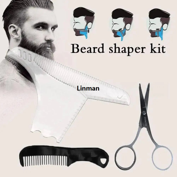 Linman 3Pcs Kit Men's Beard Shaper Tool Beard Shaping Styling Comb New ...