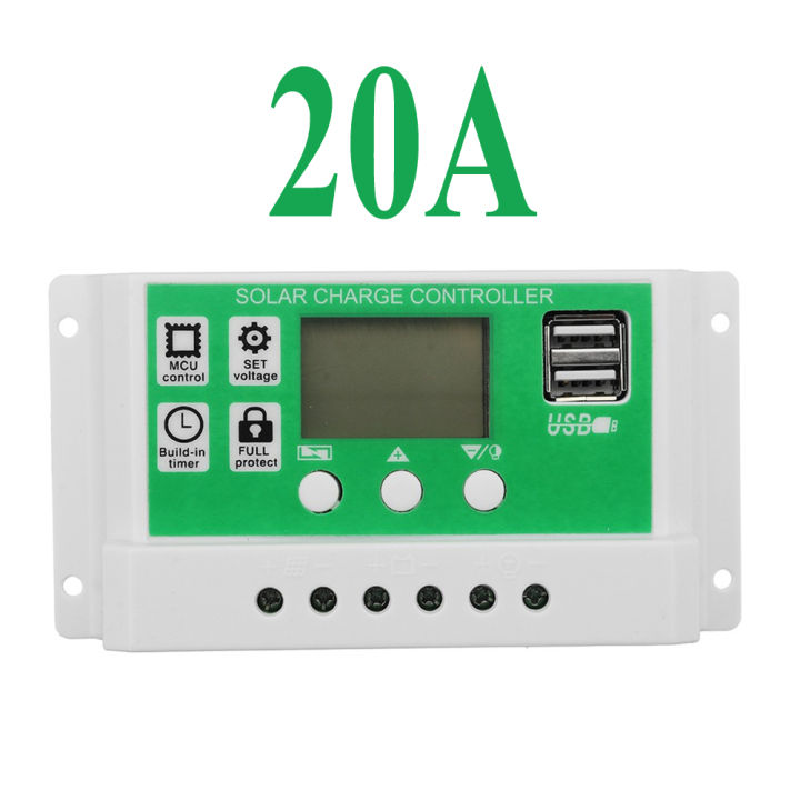Solar Charge Controller, 20A Solar Panel Charge Controller 12v/24v Dual ...