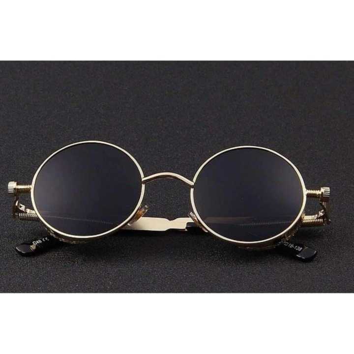 Metal Round Circle Frame Sunglasses for Men - Black Lens Silver Frame ...