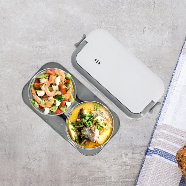Cooking Lunch Box Stainless Steel Electric Lunch Box 2 Layer Thermal ...
