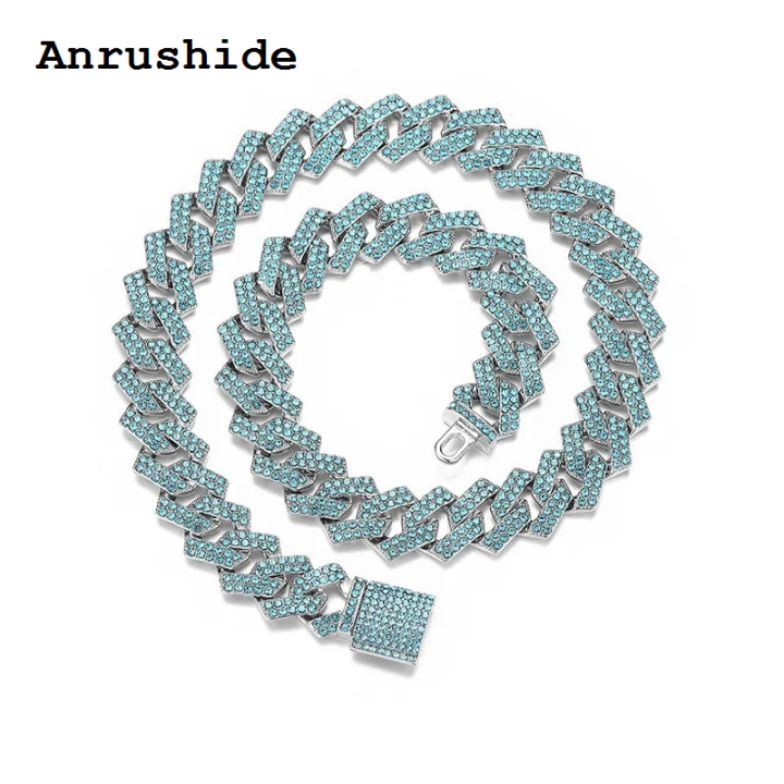 Anrushide 14mm Multicolor Purple Iced Out Crystal Prong Cuban Chain ...